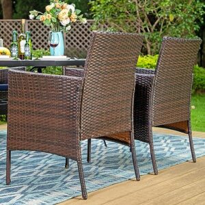 Sophia & William 7 Pieces Patio Dining Set with 13ft Umbrella for Outside, Metal Patio Table and Rattan Chairs Set with Cushion, Beige