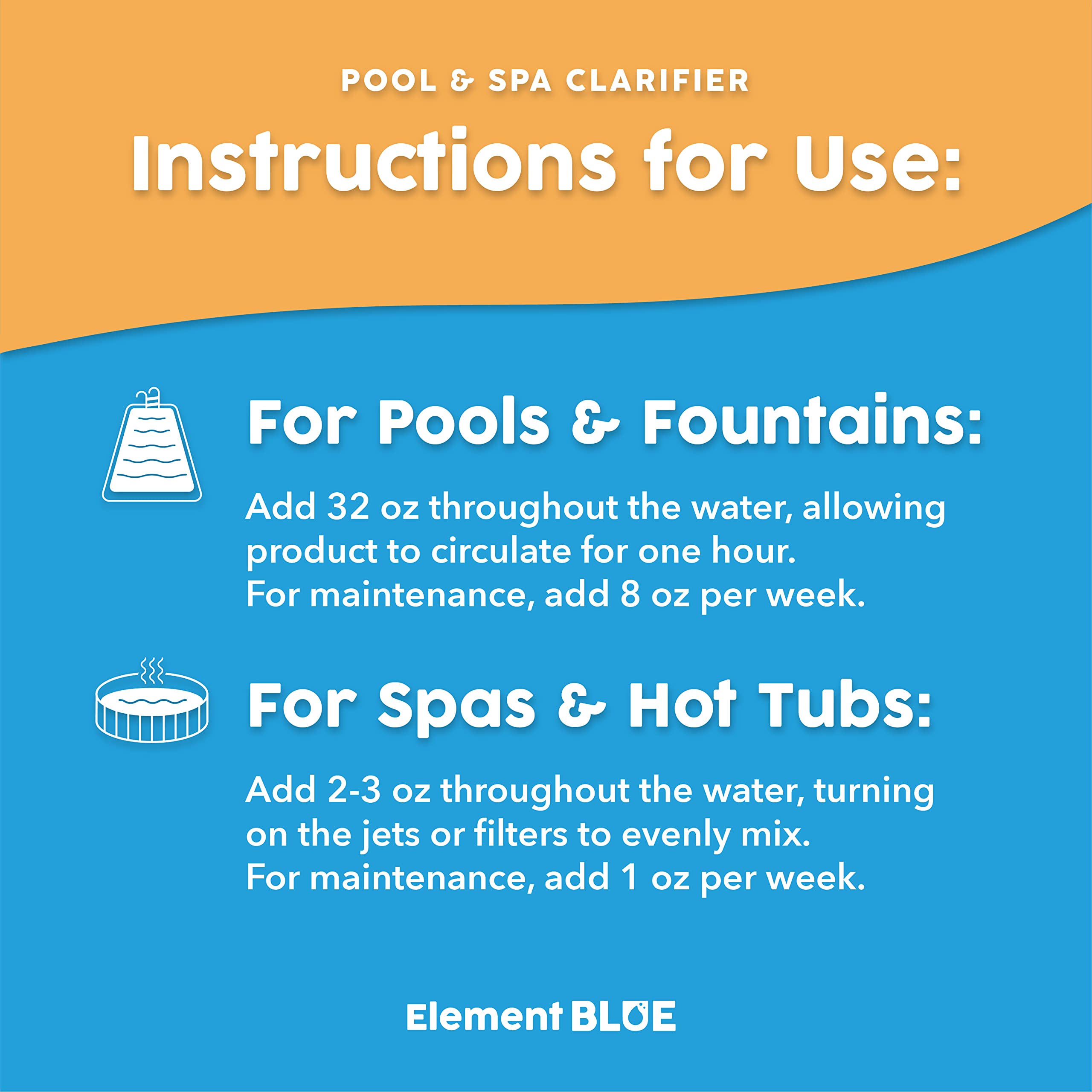 Element Blue - Pool and Spa Clarifier - Clears and Prevents Cloudy Water - for Fountains, Pools, Hot Tubs, and Spas - Fast-Acting Water Clarifier - 64 OZ