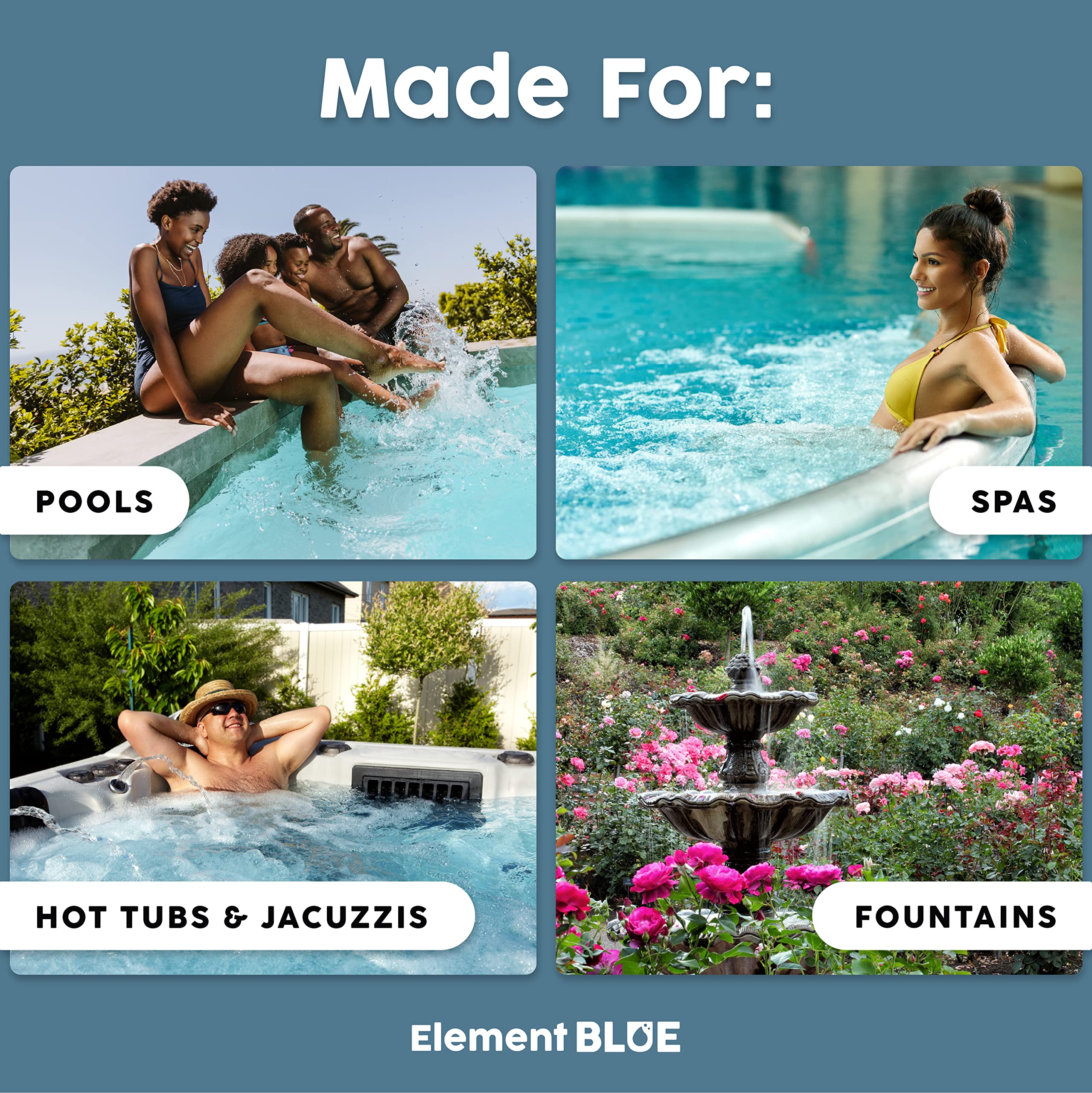 Element Blue - Pool and Spa Clarifier - Clears and Prevents Cloudy Water - for Fountains, Pools, Hot Tubs, and Spas - Fast-Acting Water Clarifier - 64 OZ