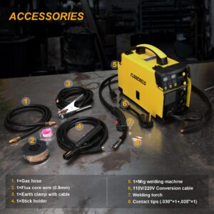 Flameweld MIG ARC TIG 3 In 1 Gas/Gasless MIG Welder Machine, 110/220V MTA1650 Dual Voltage MMA/MIG/Lift Tig Welder, 160Amps MIG Welding Machine