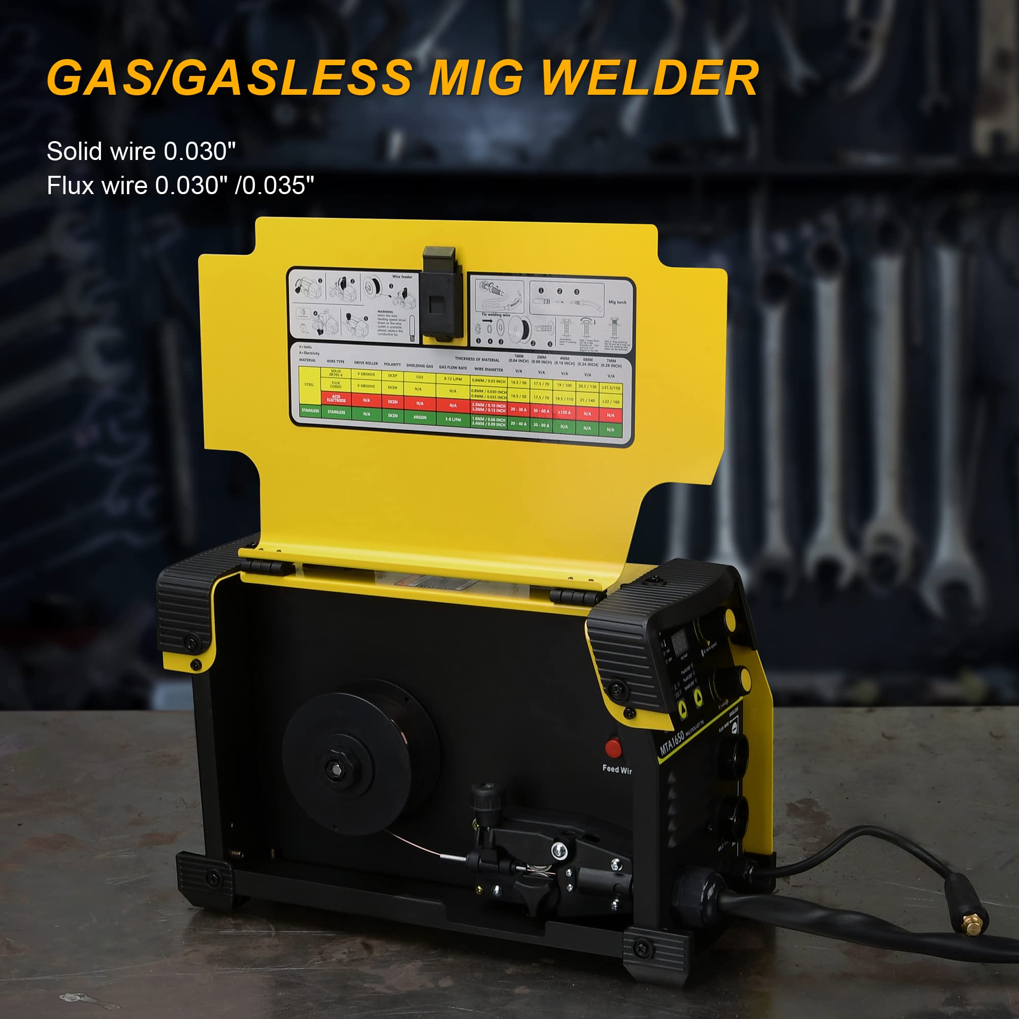 Flameweld MIG ARC TIG 3 In 1 Gas/Gasless MIG Welder Machine, 110/220V MTA1650 Dual Voltage MMA/MIG/Lift Tig Welder, 160Amps MIG Welding Machine