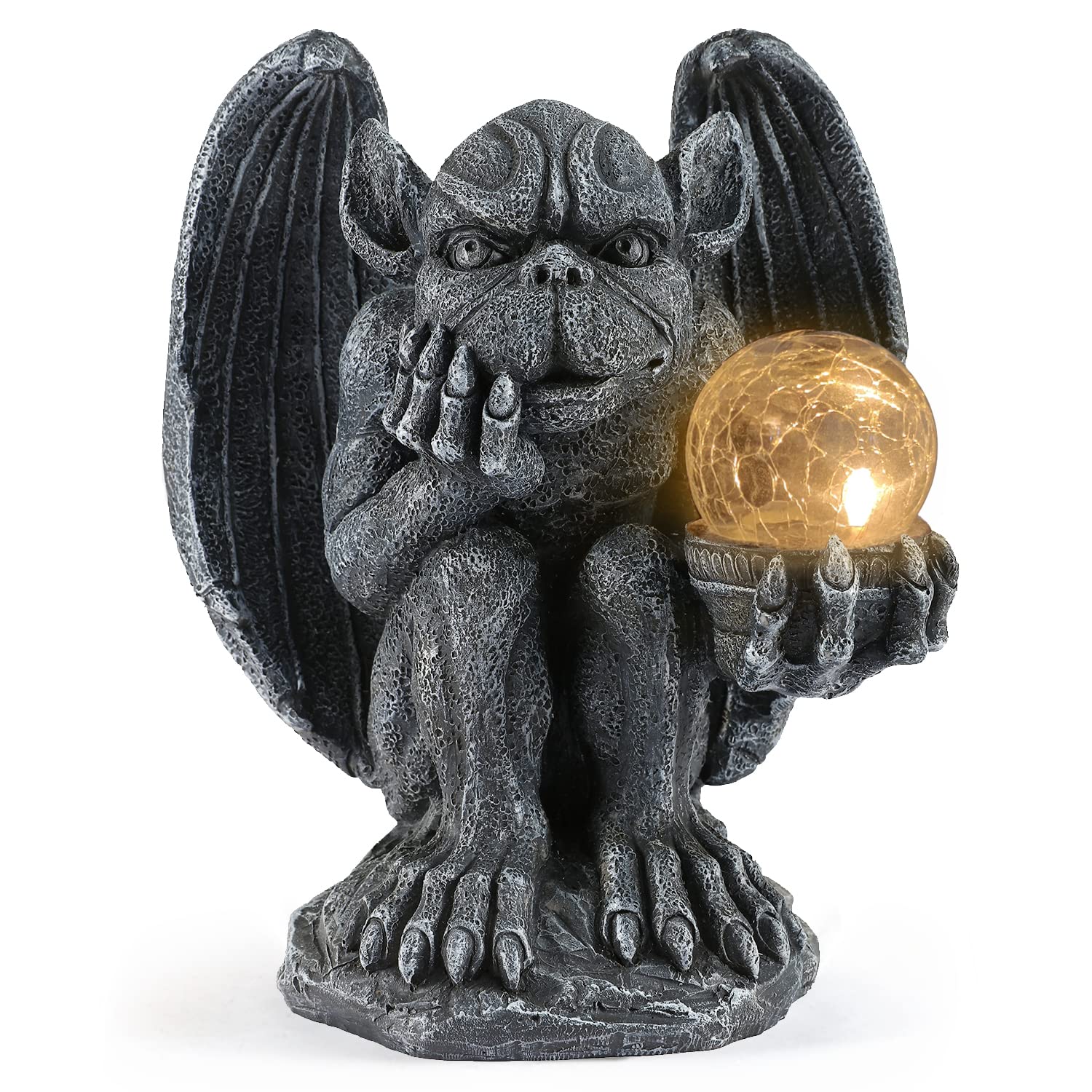 MIBUNG Large Gargoyle Statue Holding Magic Orb with Solar Lights Outdoor Decor, Gargoyle Monster Dragon Garden Guardian Gothic Creep Scary Sculpture, Patio Yard Lawn Decoration, Valentine's Day Gift