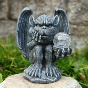 MIBUNG Large Gargoyle Statue Holding Magic Orb with Solar Lights Outdoor Decor, Gargoyle Monster Dragon Garden Guardian Gothic Creep Scary Sculpture, Patio Yard Lawn Decoration, Valentine's Day Gift