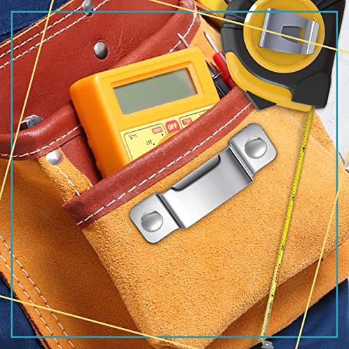 6 Pieces Metal Tape Measure Holder Clip Clip on Tape Measure Holster Clip Measuring Tape Belt Holder Occidental Measure Holster with 4 Pcs Rivets for Drill Leather Pocket Tool (Silver)