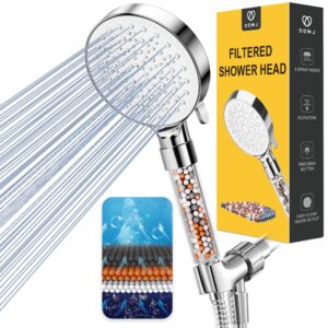 odmj filtered shower head, high pressure shower head with 6 settings, handheld shower head with 59" hose and bracket, shower head filter for hard water, water saving spray soft spa shower head