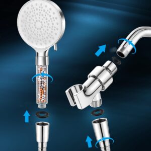 ODMJ Filtered Shower Head, High Pressure Shower Head with 6 Settings, Handheld Shower Head with 59" Hose and Bracket, Shower Head Filter for Hard Water, Water Saving Spray Soft Spa Shower Head