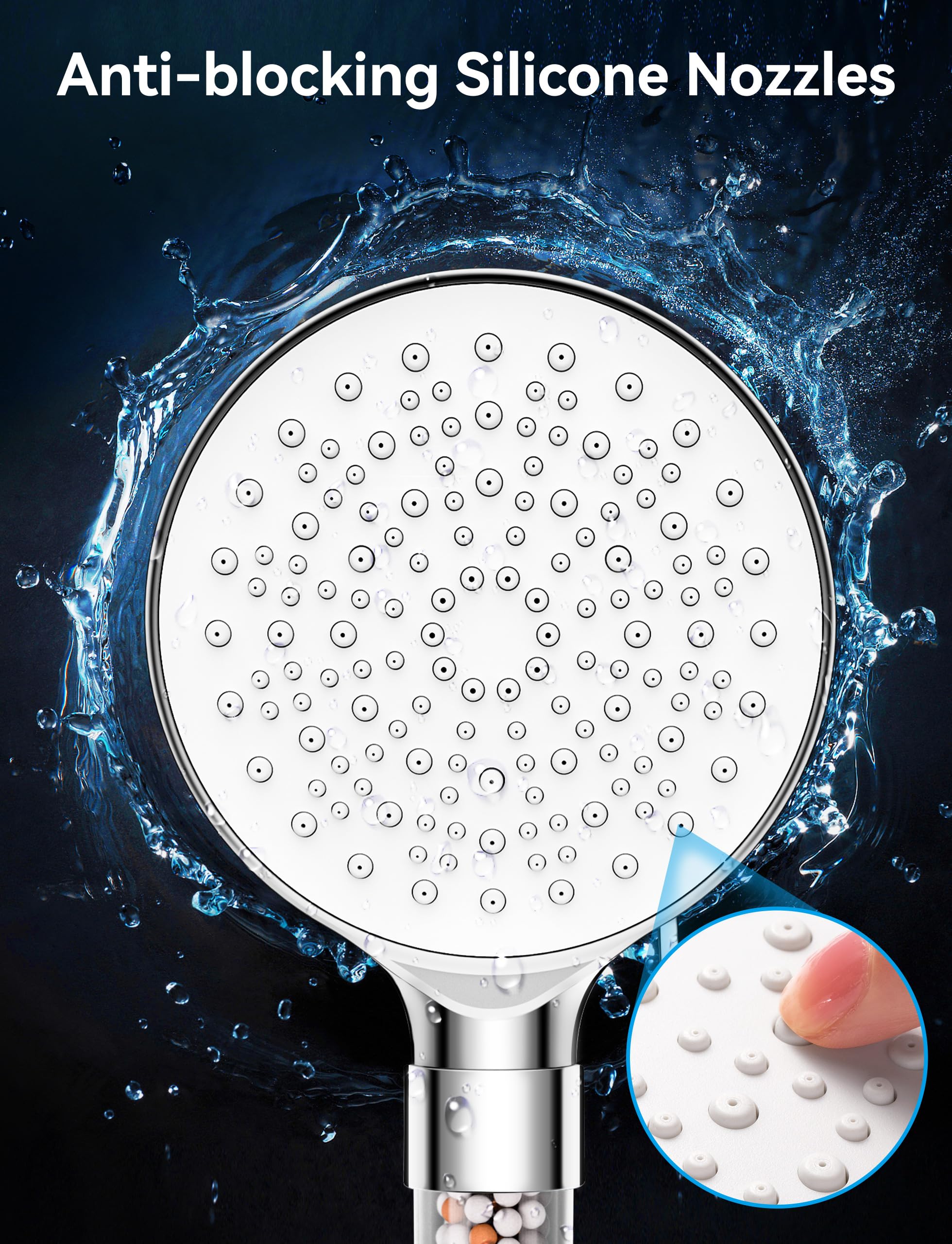 ODMJ Filtered Shower Head, High Pressure Shower Head with 6 Settings, Handheld Shower Head with 59" Hose and Bracket, Shower Head Filter for Hard Water, Water Saving Spray Soft Spa Shower Head