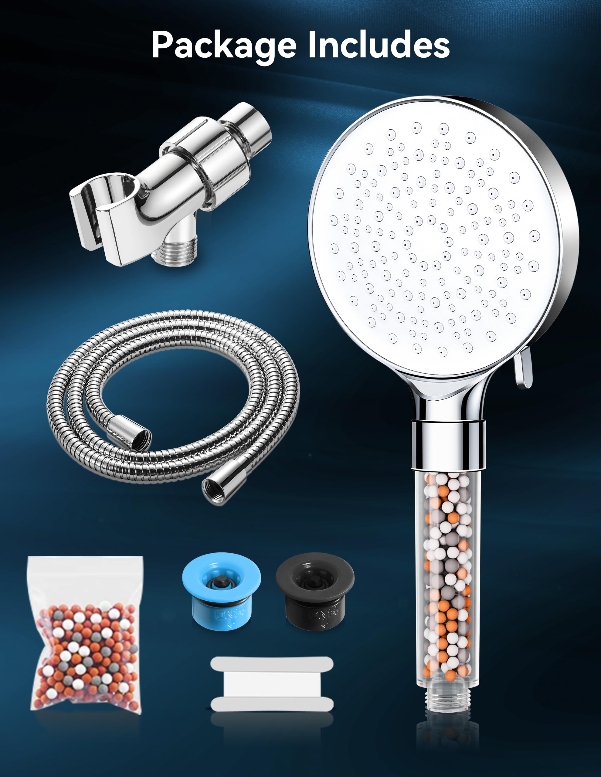 ODMJ Filtered Shower Head, High Pressure Shower Head with 6 Settings, Handheld Shower Head with 59" Hose and Bracket, Shower Head Filter for Hard Water, Water Saving Spray Soft Spa Shower Head