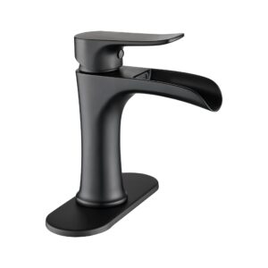 yundoom matte black bathroom faucet,bathroom sink faucet,waterfall bathroom faucet,single hole or 3 hole bathroom faucet with 4 inch deck plate,farmhouse rv brass bathroom faucet,bf02.