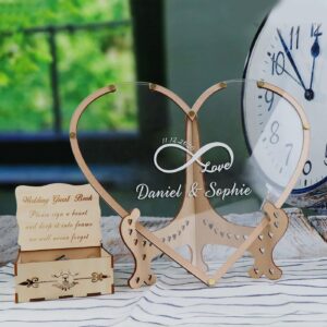 HZGUEOSTB Wedding Guest Book Alternative,with Box and Small Hearts,Personalized Infinity Love Heart Drop Guest Sign for Rustic Wedding Decorations,Anniversary and Birthday(style4, heart)