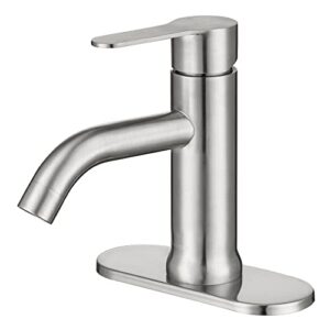 bainser brushed nickel bathroom faucet single hole washbasin faucet with deck plate for 1 or 3 holes, bathroom mixer tap with removable aerator, matte