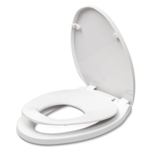 elongated toilet seat with slow close seat, easy clean, suitable standard elongated or oval toilet with thickened plastic lid, plastic, white