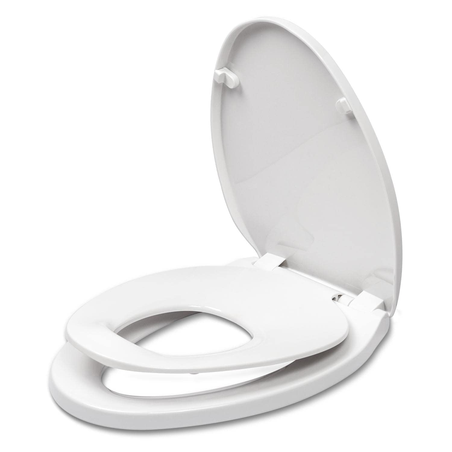 Elongated Toilet Seat with Slow Close Seat, Easy Clean, Suitable Standard Elongated or Oval Toilet with Thickened Plastic Lid, Plastic, White