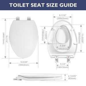 Elongated Toilet Seat with Slow Close Seat, Easy Clean, Suitable Standard Elongated or Oval Toilet with Thickened Plastic Lid, Plastic, White