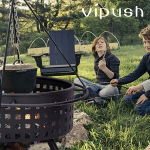 Vipush Fire Pit 30" Wood Burning Portable Outdoor Fire Pits - Large Steel BBQ Grill Fire Bowl with Spark Screen for Outside Patio ​Fire Poker Steel Round Fireplace for Camping Bonfire Beach Backyard