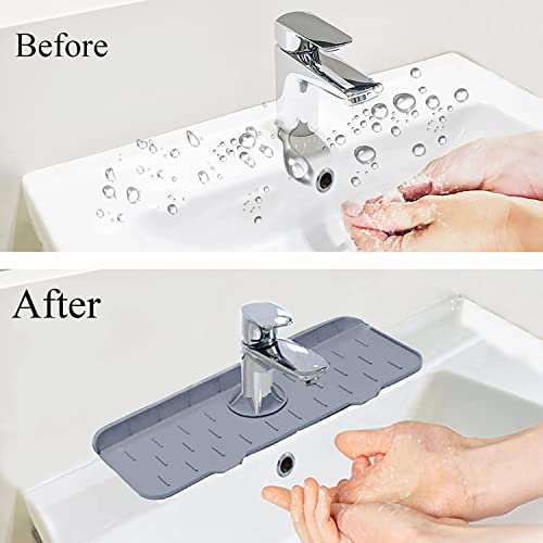 GBYAN Silicone Faucet Handle Drip Catcher Tray Kitchen Sink Splash Guard Countertop Protector Mat Water Draining Pads for Kitchen, Bathroom and RV Sink,Grey