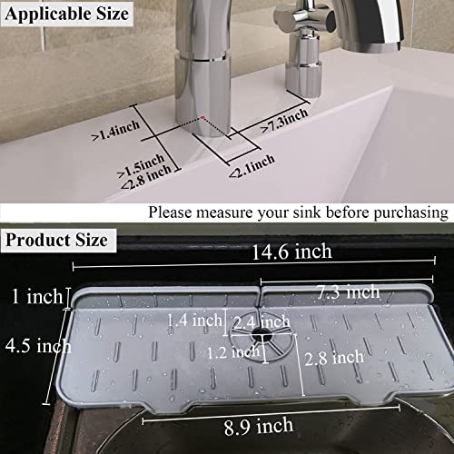 GBYAN Silicone Faucet Handle Drip Catcher Tray Kitchen Sink Splash Guard Countertop Protector Mat Water Draining Pads for Kitchen, Bathroom and RV Sink,Grey