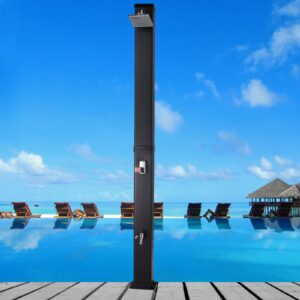 amgym outdoor solar shower 11 gallon solar heated outdoor shower with rain shower & foot shower for outdoor backyard garden pool beach