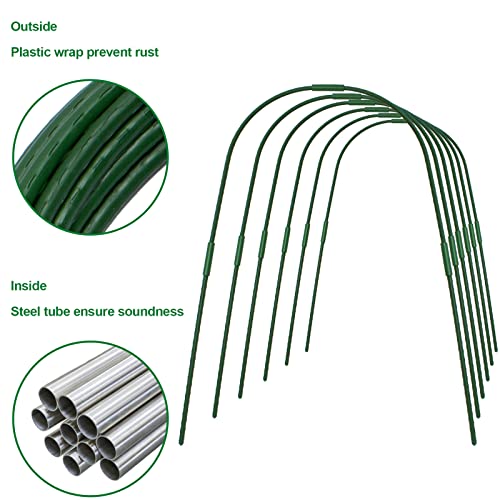 Garden Hoops for Raised Beds,6Pcs 33x26 Greenhouse Hoops with 12 Clips,Rustproof Steel Garden Tunnel Row Cover Hoops Kit Mini Greenhouse Frame Plant Support Garden Stakes for Fabric Covers Netting