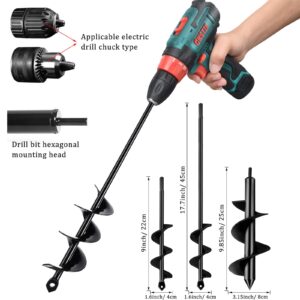 Auger Drill Bit Set for Planting, Garden Auger Spiral Drill Bit, Garden Spiral Hole Drill Planter, Rapid Planter for Flower Bulbs, Auger Umbrella or Post Hole Digger, 3.15x11.8+1.6x8.6+1.6x17.7Inch