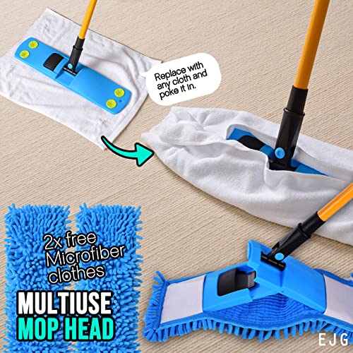 EJG Magic Pet Hair Remover, Rubber Broom & Squeegee & Mop, for Carpet Floor Cleaning, with Microfiber Dust Mop, Extendable, Silicone Bristles Long Handle Sweeper Household Hardwood Tiles Window