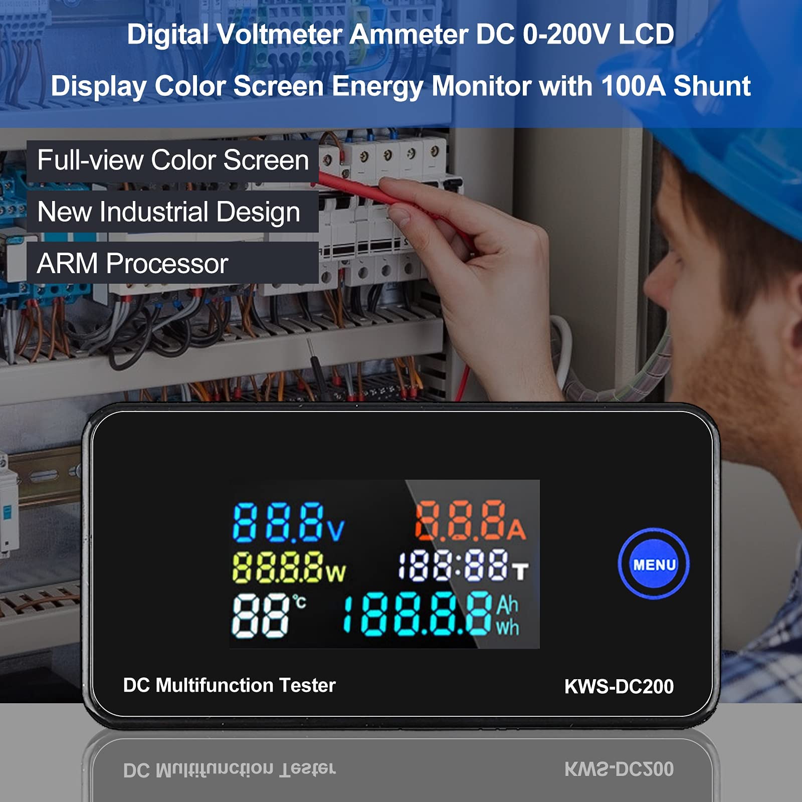 diymore DC 0-200V 50A LCD Display Digital Current Voltage Power Meter DC Amp and Volt Meter Current Energy Monitor Voltmeter Ammeter Wattmeter Panel with 50A Shunt