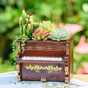 JIATAY Wooden Pots, Mini Flowerpot, Retro Resin Succulent Planter Bonsai Pot Desk Holder Mini Ornament (Piano Brown)