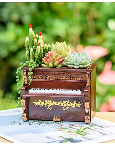 JIATAY Wooden Pots, Mini Flowerpot, Retro Resin Succulent Planter Bonsai Pot Desk Holder Mini Ornament (Piano Brown)