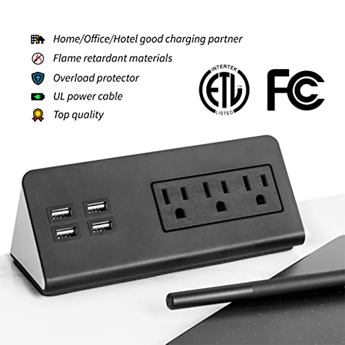 Two Desk Edge Mount Power Outlets with USB Charge Ports (Set of 2) Black