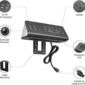 Two Desk Edge Mount Power Outlets with USB Charge Ports (Set of 2) Black