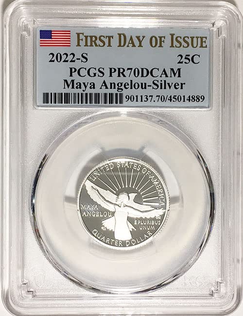 2022 S Silver Proof American Women Quarter Maya Angelou Quarter PR 70 DCAM First Day of Issue Label PCGS