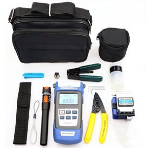 wokyo ftth fiber optic termination tool kit, fiber optical cable cold connection tool kit w/fc-6s fiber cleaver 10mw visual fault locator optical power meter for catv engineering