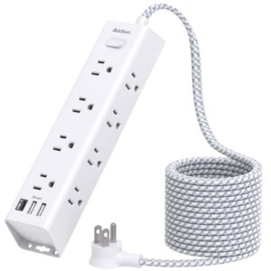 surge protector power strip - 10 ft extension cord, power strip with 12 widely ac outlet 3 usb, flat plug, wall mount overload protection, 1050j, desk charging station for home office, etl listed