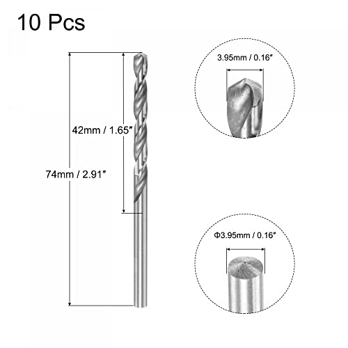 uxcell 10 Pcs 3.95mm HSS(High Speed Steel) W6542 Micro Drill Bits, Fully Ground Jobber 74mm Length Drill Bit for Mild Steel Copper Aluminum