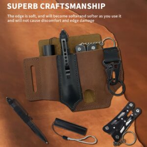 Multitool Sheath for Belt, Leather EDC Belt Organizer, EDC Pocket Organizer for Men, with Pen Holder, Key Fob, Flashlight Sheath (Light Brown)