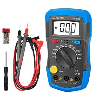 goldchamp digital multimeter capacitance meter 200pf-20mf meter capacitor handheld multimeter tester with multi testers manual range measure tool, back light, data hold