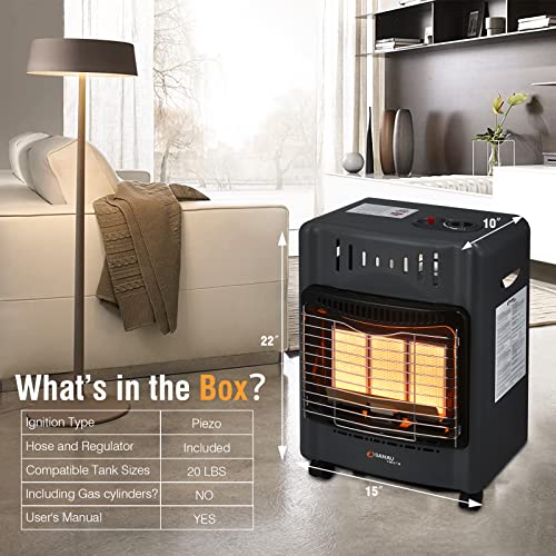 SANAUVULCAN Propane Heater, 18,000 BTU Portable Radiant Heater for Garages, Construction sites and yards,Quiet Propane Radiant Heater with Gas Regulator and Hose, Heating Area Up to 450 sq. Ft(Black)