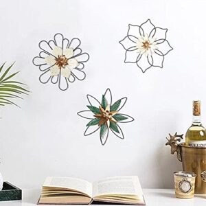 3pcs Metal Flower Garden Wall Decor Home Outdoor Fence Art Patio Floral Sculptures, Hanging Decorations for Yard Porch Living Room - 9.5 Inch