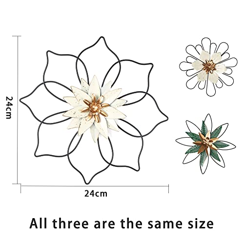 3pcs Metal Flower Garden Wall Decor Home Outdoor Fence Art Patio Floral Sculptures, Hanging Decorations for Yard Porch Living Room - 9.5 Inch