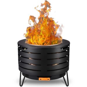 firow smokeless fire pit, 23 inch fire pit for outside with removable ash pan, outdoor firepit ideal for camping,bonfire and backyard, include fire poker, firepit cover and grill rack