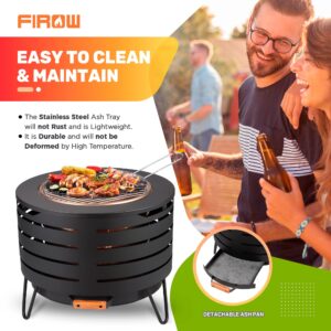 FIROW Smokeless Fire Pit, 23 Inch Fire Pit for Outside with Removable Ash Pan, Outdoor Firepit Ideal for Camping,Bonfire and Backyard, Include Fire Poker, Firepit Cover and Grill Rack