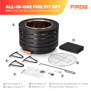 FIROW Smokeless Fire Pit, 23 Inch Fire Pit for Outside with Removable Ash Pan, Outdoor Firepit Ideal for Camping,Bonfire and Backyard, Include Fire Poker, Firepit Cover and Grill Rack