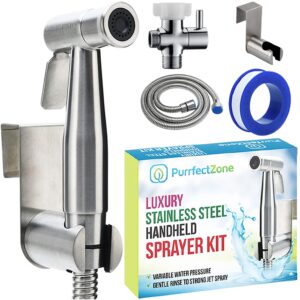 Purrfectzone Bundle of Two Complete Bidet Kits - White Bidet and Stainless Steel Bidet Sprayer for Toilet Sets, Two Kits Bundle