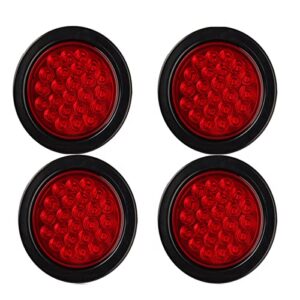 4pcs 4 inch round led trailer tail lights red 24 led waterproof 4" brake stop turn tail marker trailer lights sealed flush mount for truck trailer rv boat jeep ute utv 12v grommet and plug included