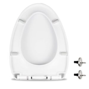 muu toilet seat, slow close, white heavy duty toilet seat with non-slip seat bumpers easy to install & clean pp material replacement toilet seat fits all toilet brands elongated toilets(mu220-pp)