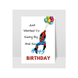 "Spiderman Inspired “Just Wanna Swing By and Say Happy Birthday”, Birthday Card, Super Hero Card, Card For Him, Card For Her, Handmade Card