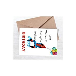 "Spiderman Inspired “Just Wanna Swing By and Say Happy Birthday”, Birthday Card, Super Hero Card, Card For Him, Card For Her, Handmade Card