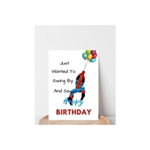 "Spiderman Inspired “Just Wanna Swing By and Say Happy Birthday”, Birthday Card, Super Hero Card, Card For Him, Card For Her, Handmade Card