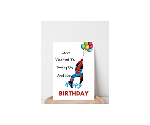 "Spiderman Inspired “Just Wanna Swing By and Say Happy Birthday”, Birthday Card, Super Hero Card, Card For Him, Card For Her, Handmade Card