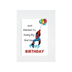 "Spiderman Inspired “Just Wanna Swing By and Say Happy Birthday”, Birthday Card, Super Hero Card, Card For Him, Card For Her, Handmade Card